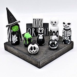 Halloween Haunted House, Spooky Peg Doll Set, Witch Peg Doll, Wood ...