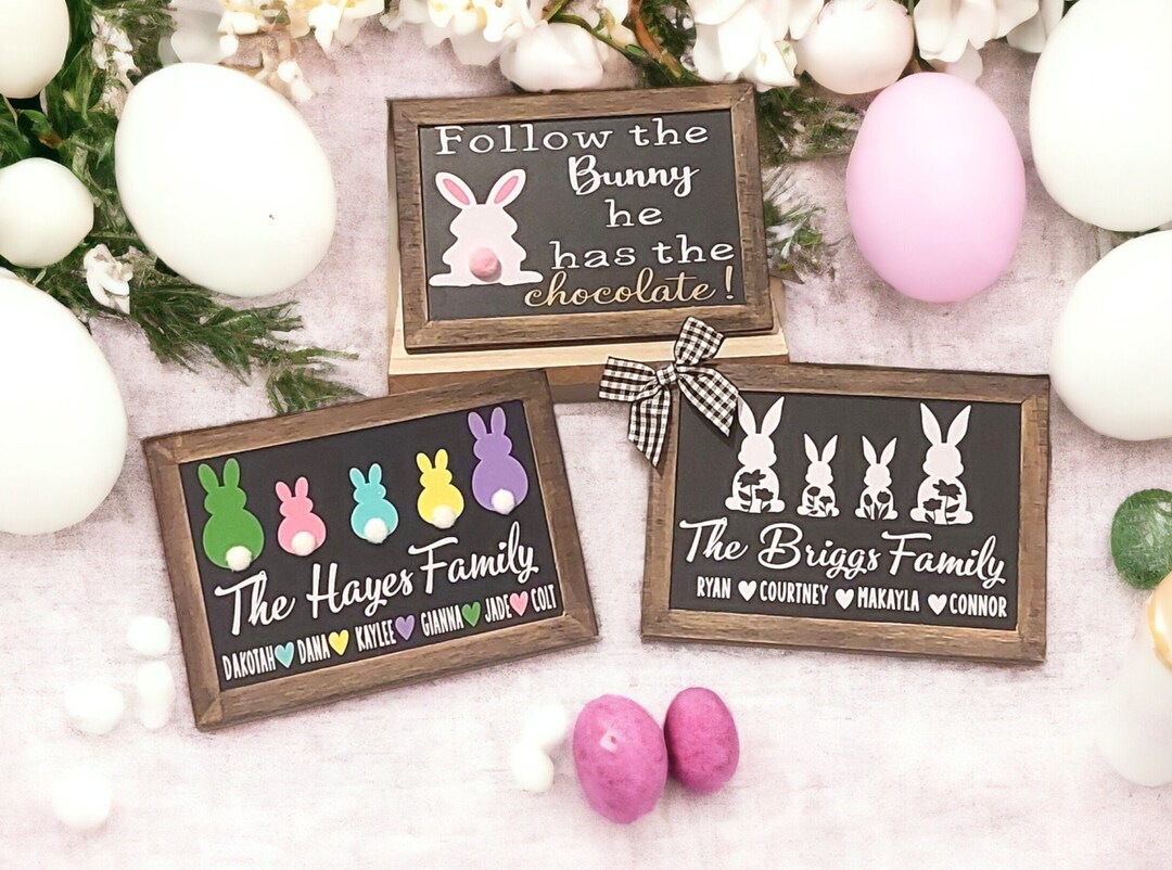 Personalized Easter Wood Signs Charming Bunny Decor Custom Family Names ...