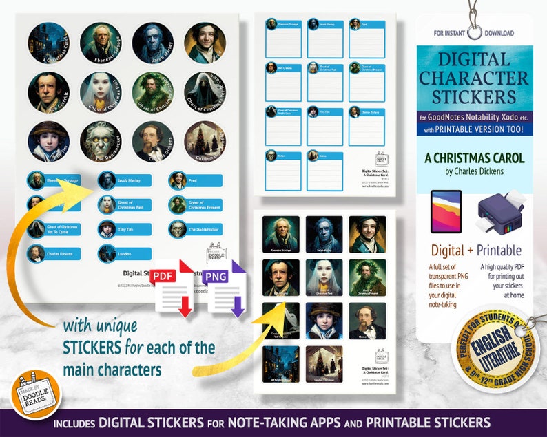 A Christmas Carol: Character Digital Stickers for Note-taking Apps ...