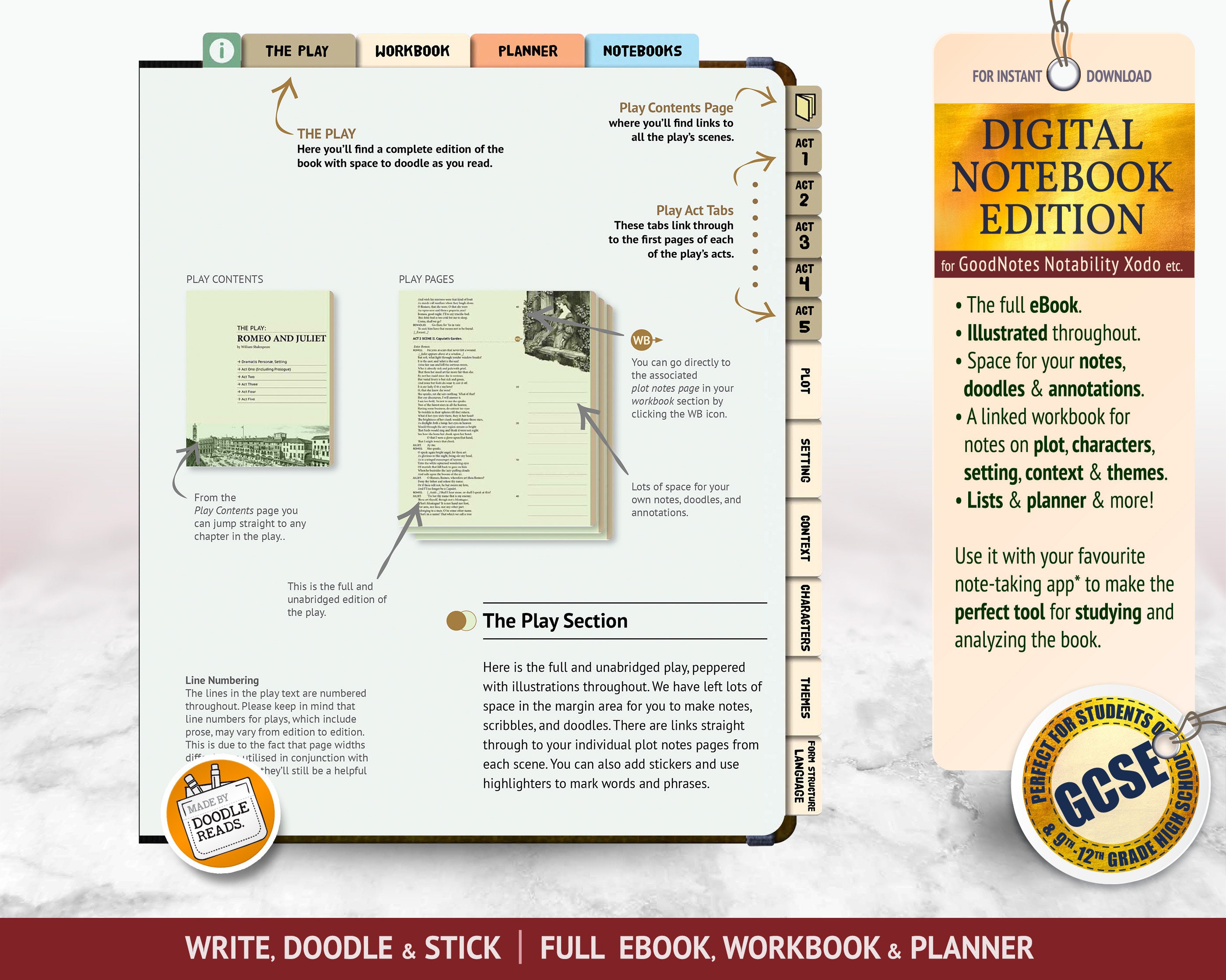 Romeo and Juliet: Digital Notebook Edition - for Notability, Goodnotes ...