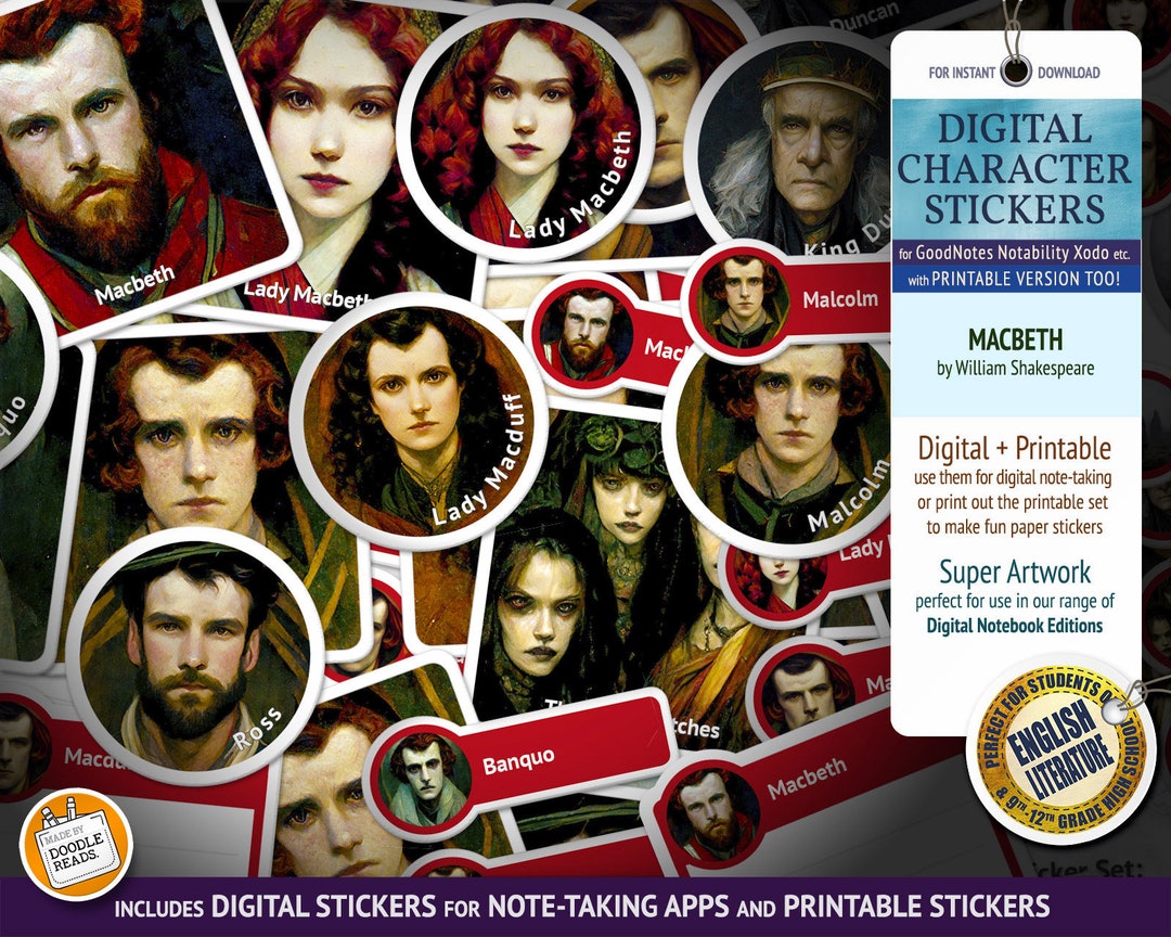 Macbeth: Character Digital Stickers for Note-taking Apps & Printable ...