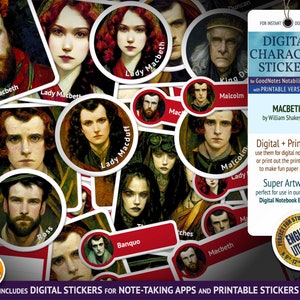 Macbeth: Character Digital Stickers for Note-taking Apps & Printable ...