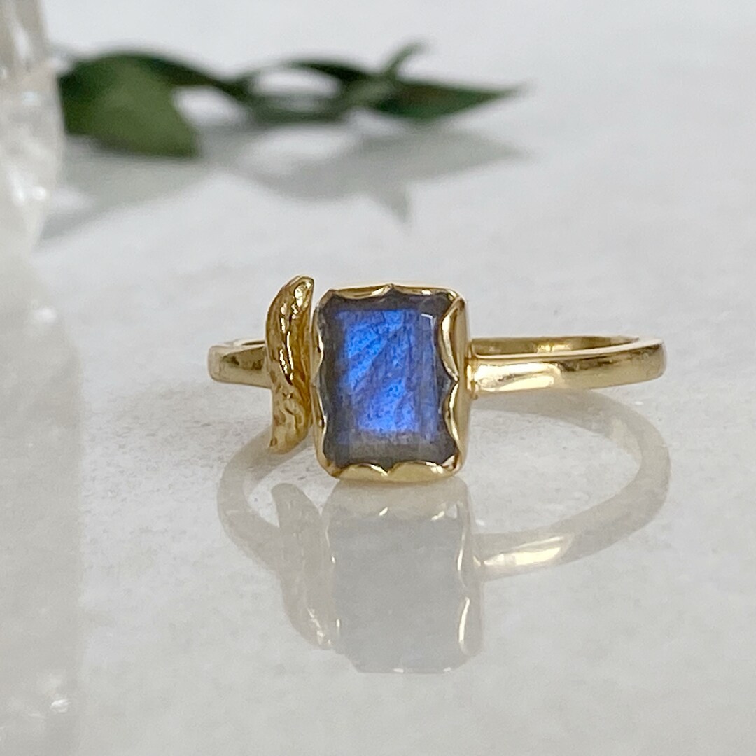 Labradorite Gold Ring | Natural Stone Ring | 14K Gold Vermeil Ring ...
