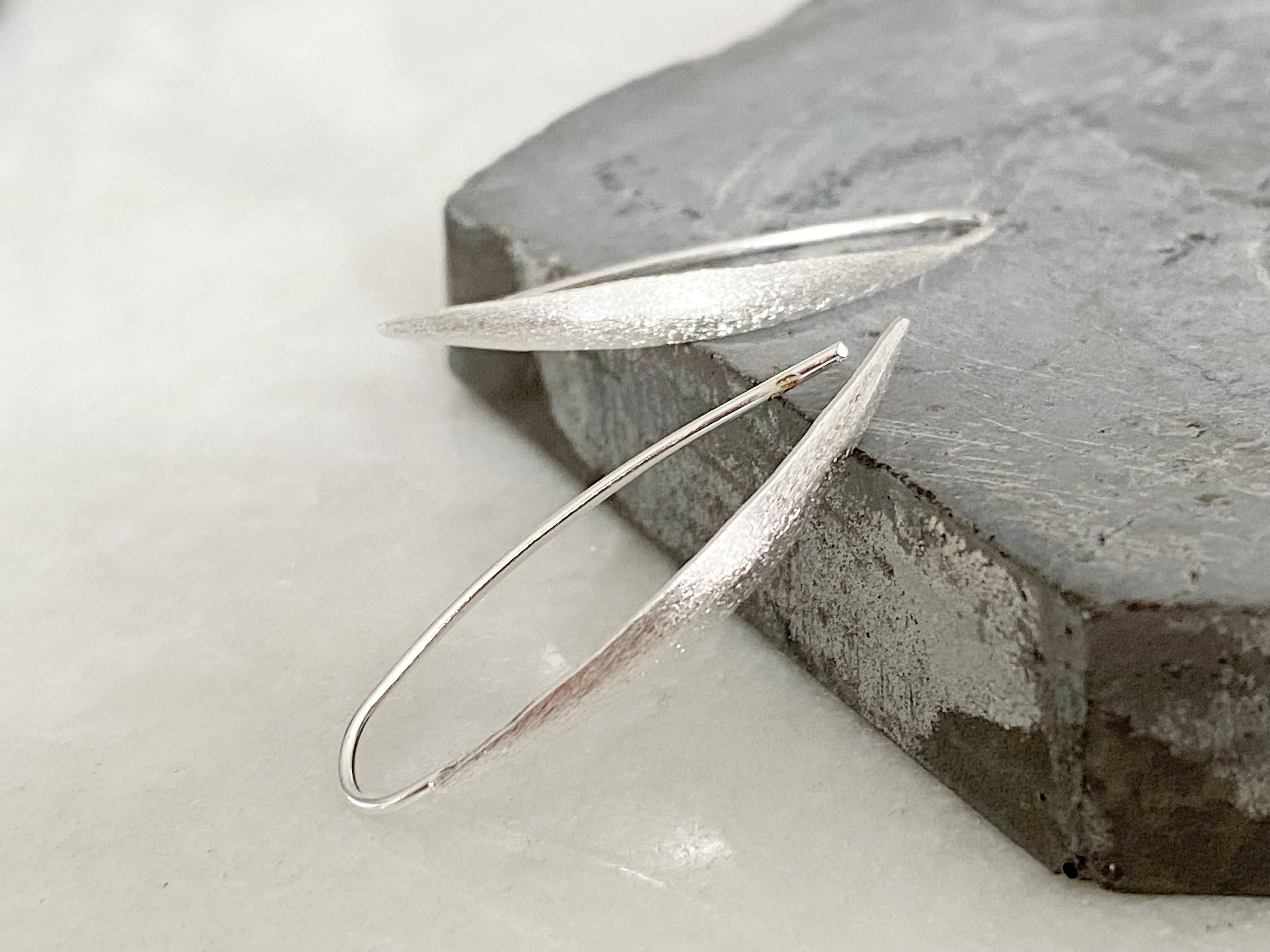 Long silver earrings brushed silver modern earrings silver | Etsy