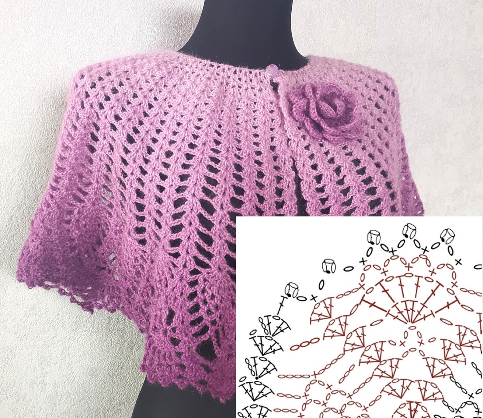 Crochet Lace Capelet PATTERN Large Size, Tutorial, Photo and Diagrams ...