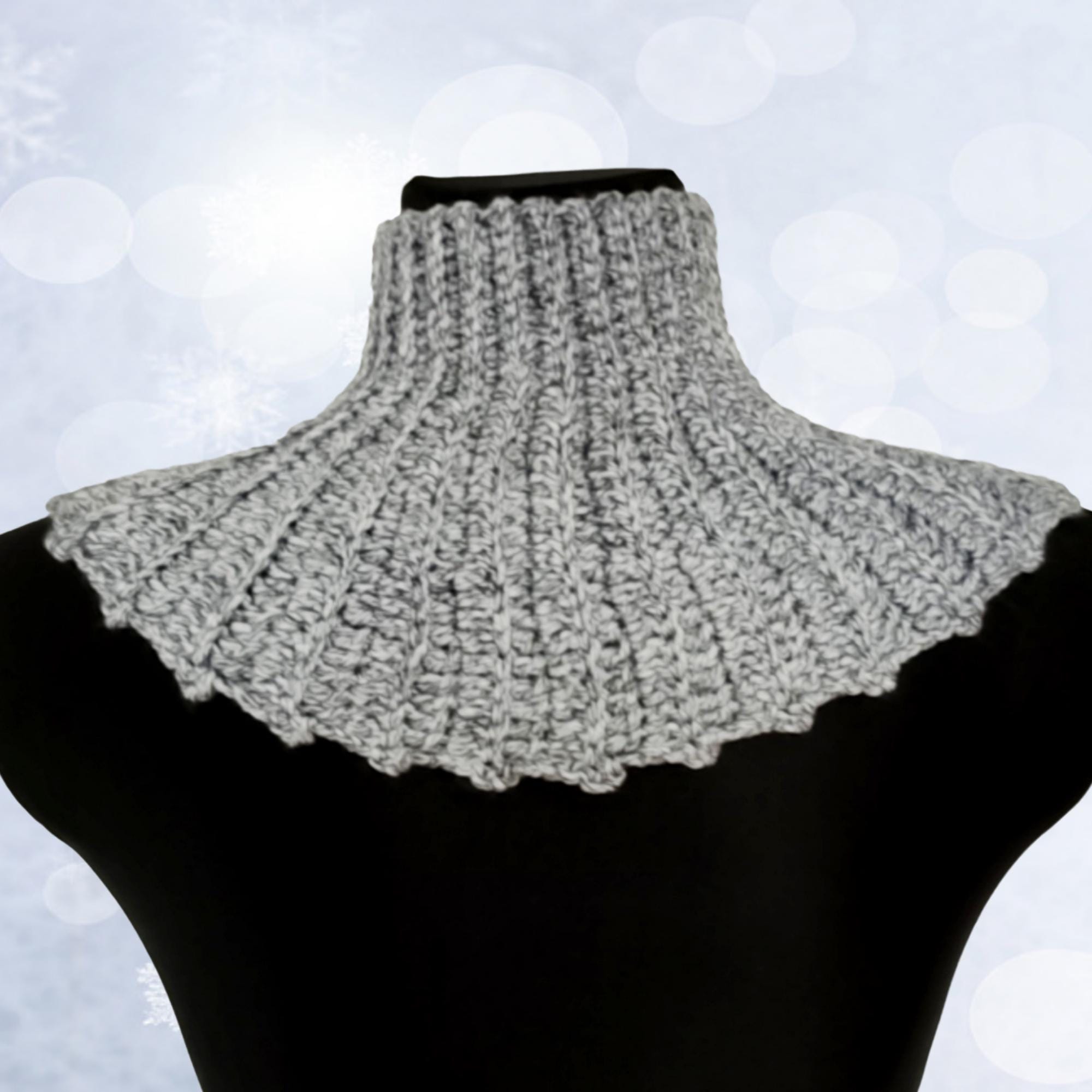 Handmade Crochet Neck Warmer Collar: Gray Wool Blend, Black Flower - Etsy