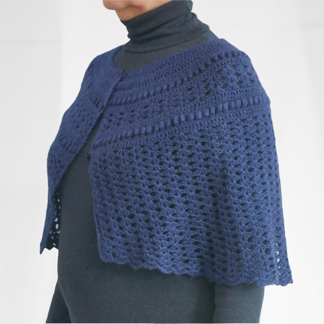Woman Crochet Capelet With Buttons, Victorian Wool Cape, Clothes for ...