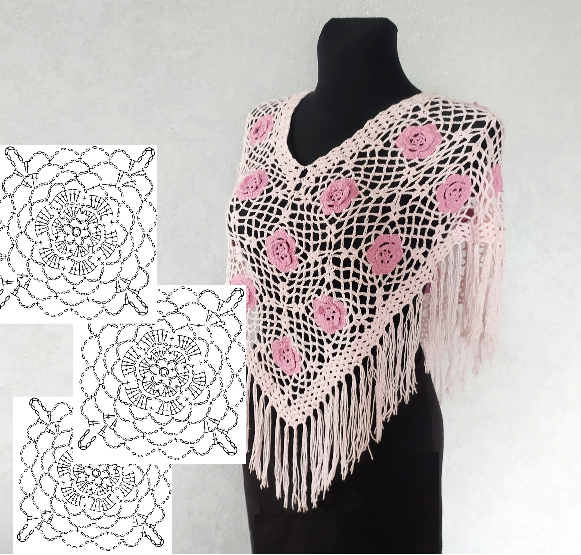 Crochet Lace Capelet Pattern, Granny Square Poncho With Tassels - Etsy