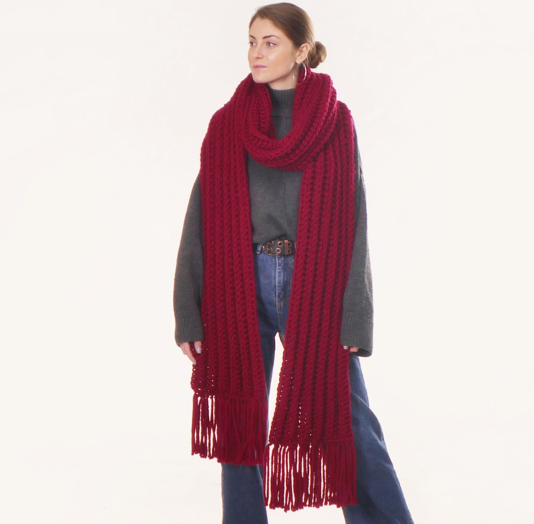 Chunky Extra Long Knit Scarf. Black, Dark Red Long Scarf - Etsy