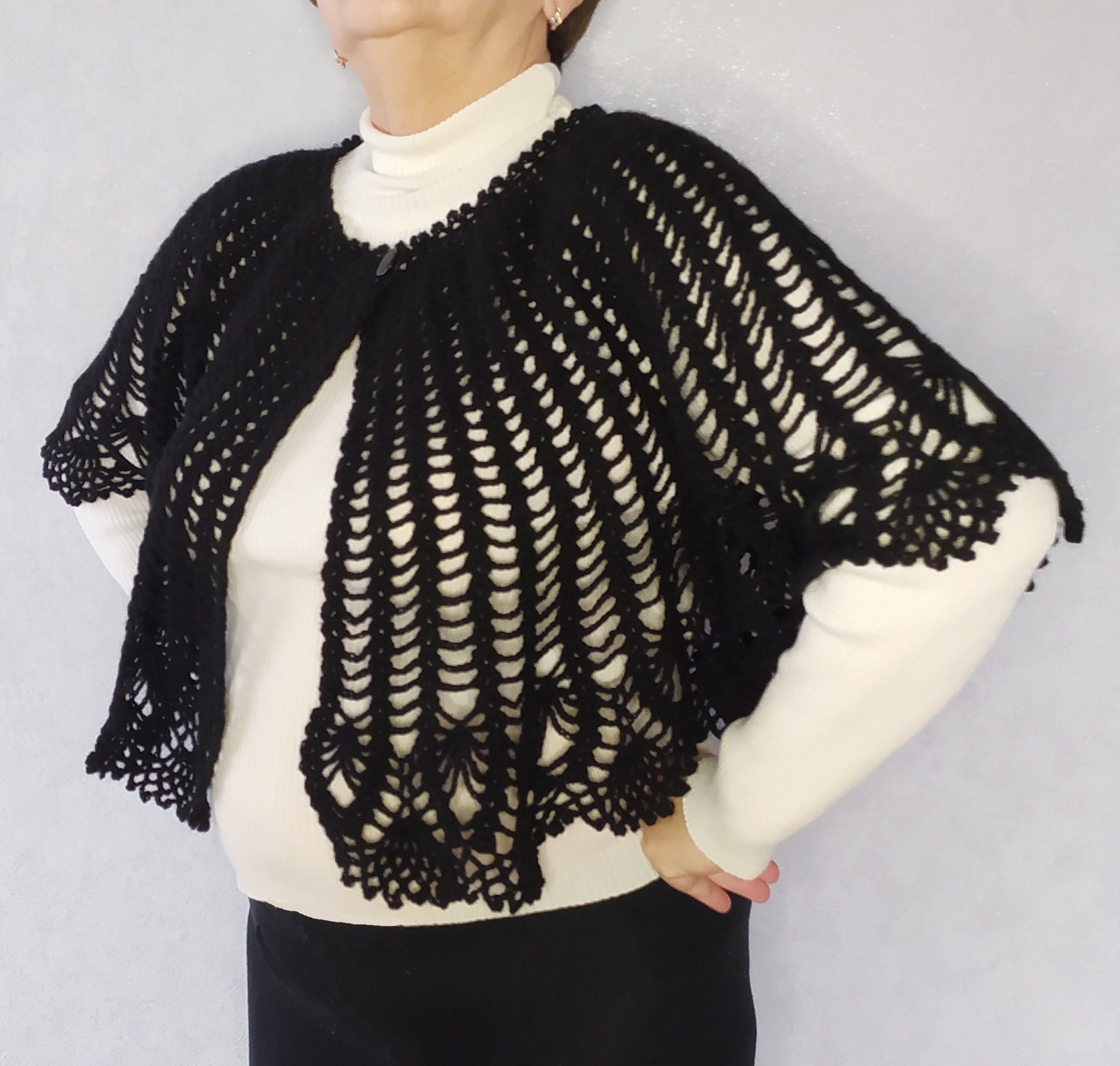 Crochet Lace Capelet PATTERN Large Size, Tutorial, Photo and Diagrams ...