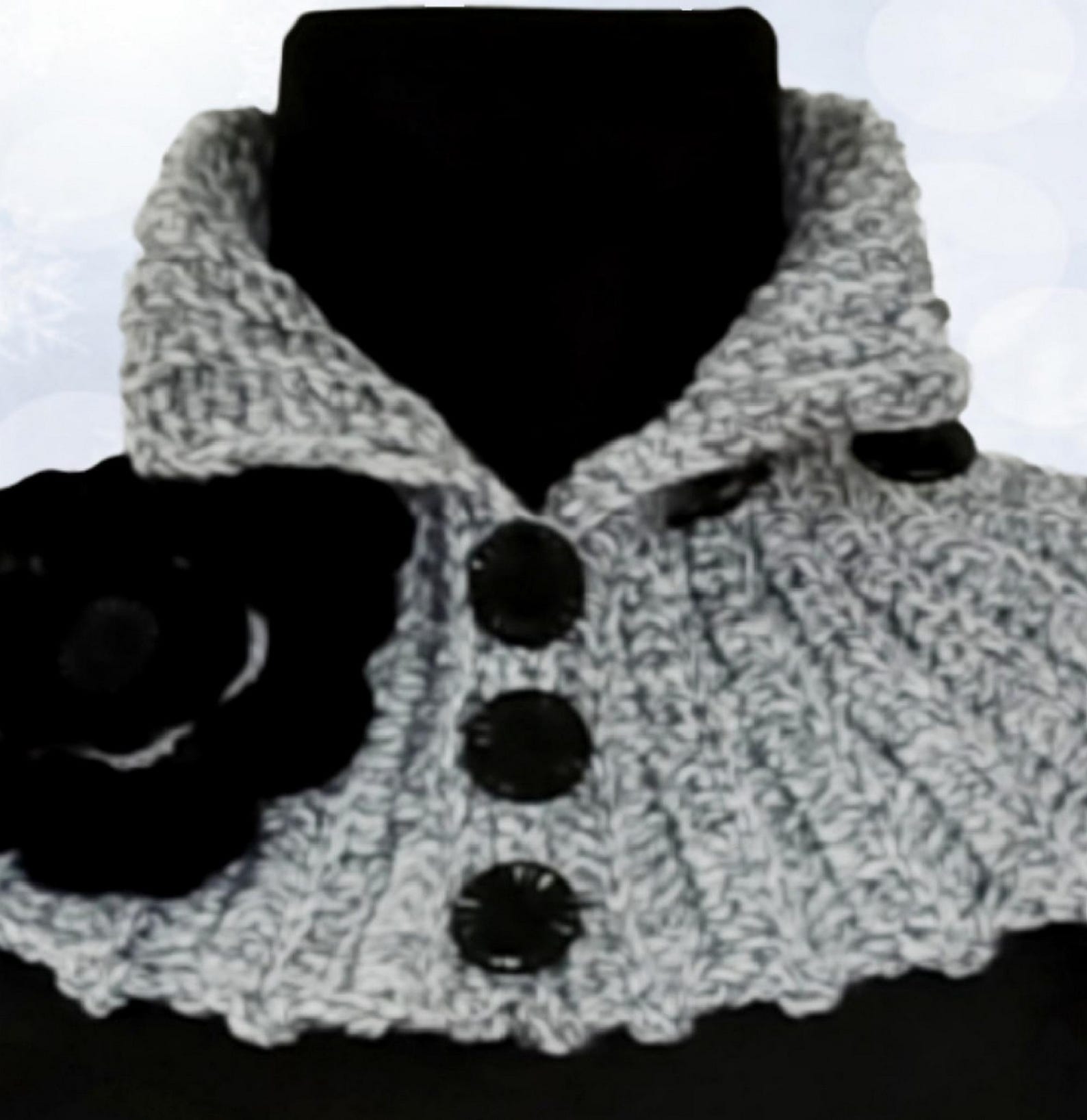 Handmade Crochet Neck Warmer Collar: Gray Wool Blend, Black Flower - Etsy