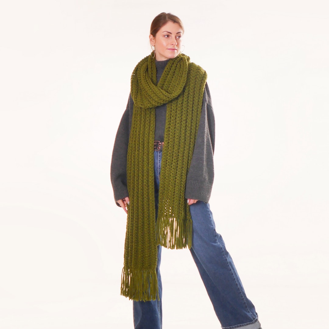Extra Long Knit Scarf With Tassels, Unisex Scarf - Etsy