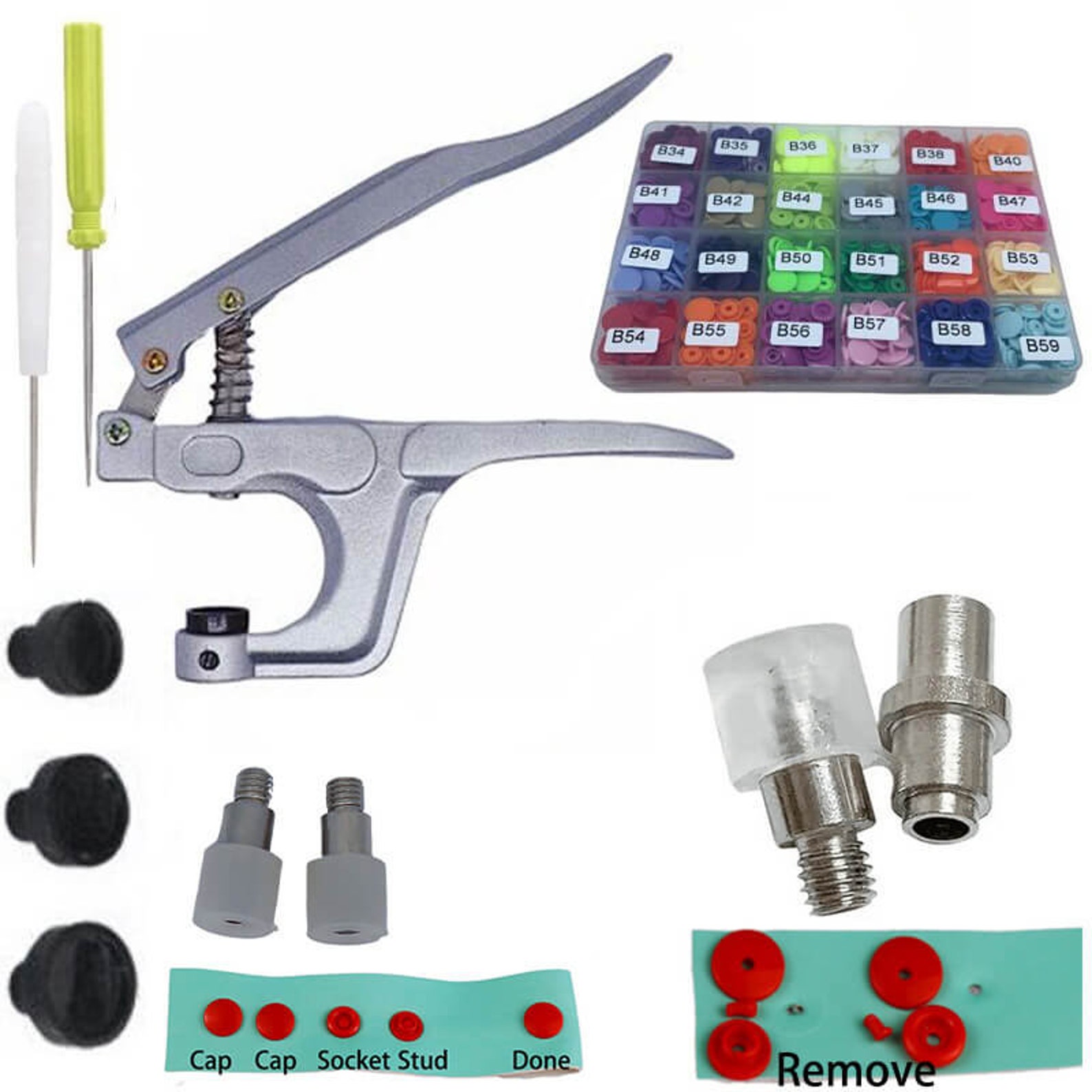 KAM Plastic Snap Pliers Starter Kit, Install & Remove Tool + 240 Size ...