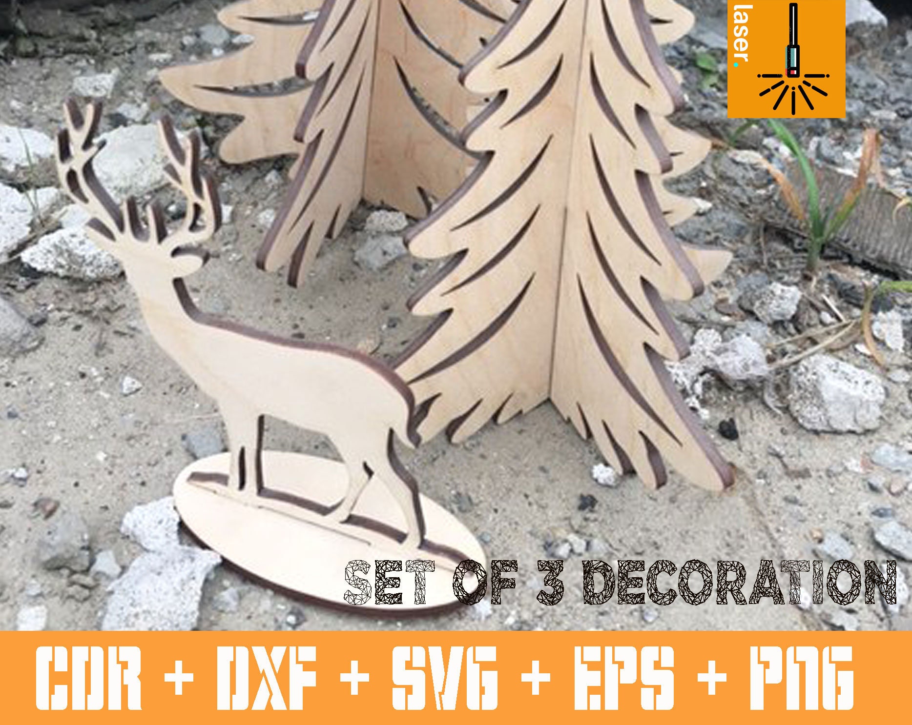 Christmas Set of Tree and Deer for Laser | Cnc Vector Standing ...