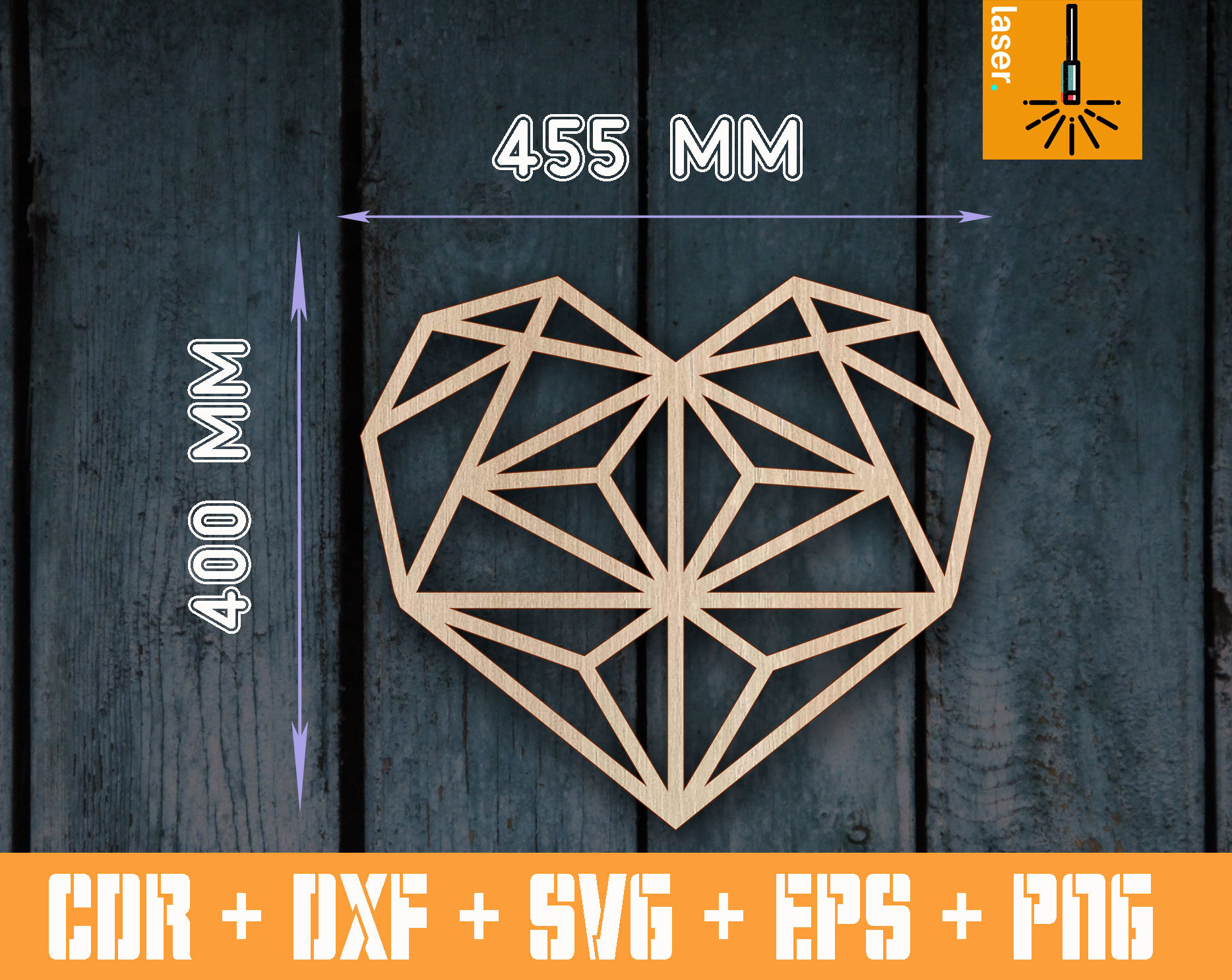 Polygonal Heart Decor for Laser Cut. Cnc Files. CNC. Cnc Vector. Cnc ...