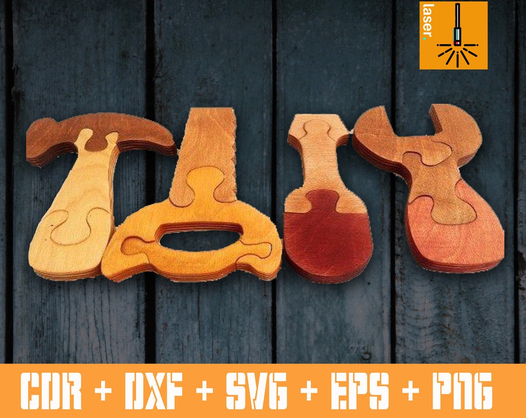 PUZZLE SET TOOLS for Kids, Laser Cut Files Set Tools Template Plywood ...