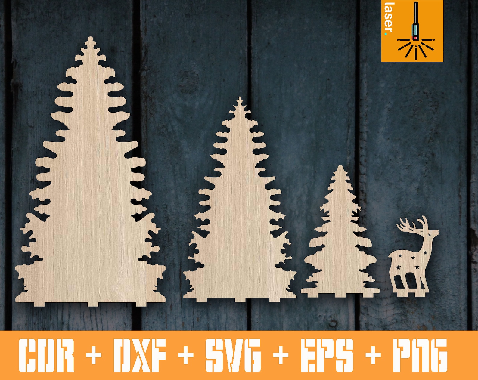 Christmas Forest With Deer for Laser Cut Cnc Vector Standing | Etsy