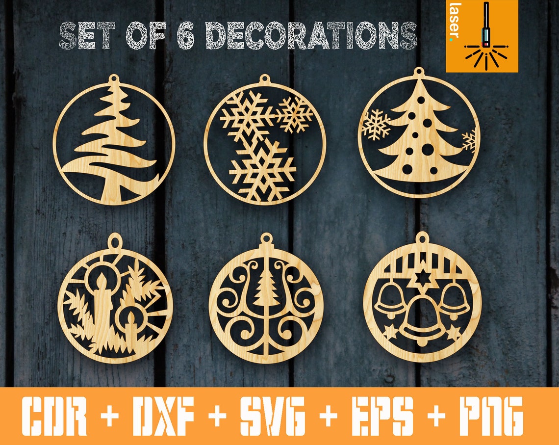 SET of 6 Christmas Bauble for Laser Cut Christmas Tree Decor - Etsy