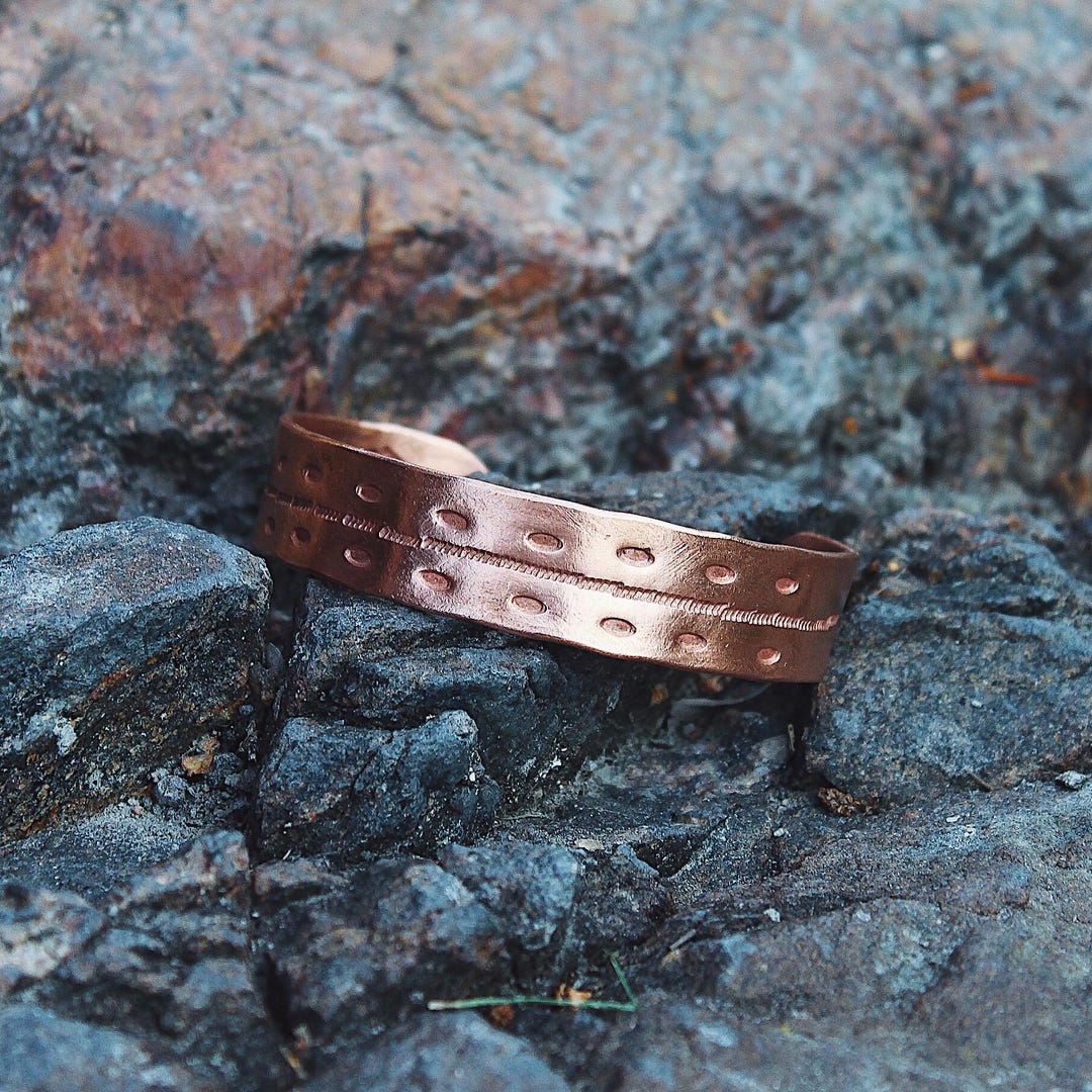 Handmade Oval Pattern Copper Bangle Bracelet - Etsy