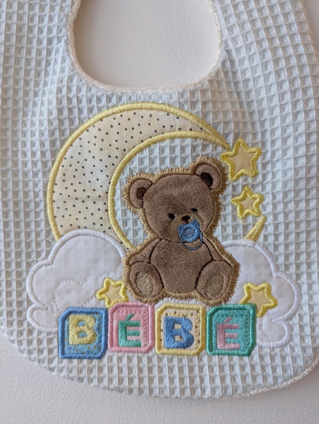 Ith Appliqué, Embroidery File, Teddy Bear on Clouds With Moon, Frame ...