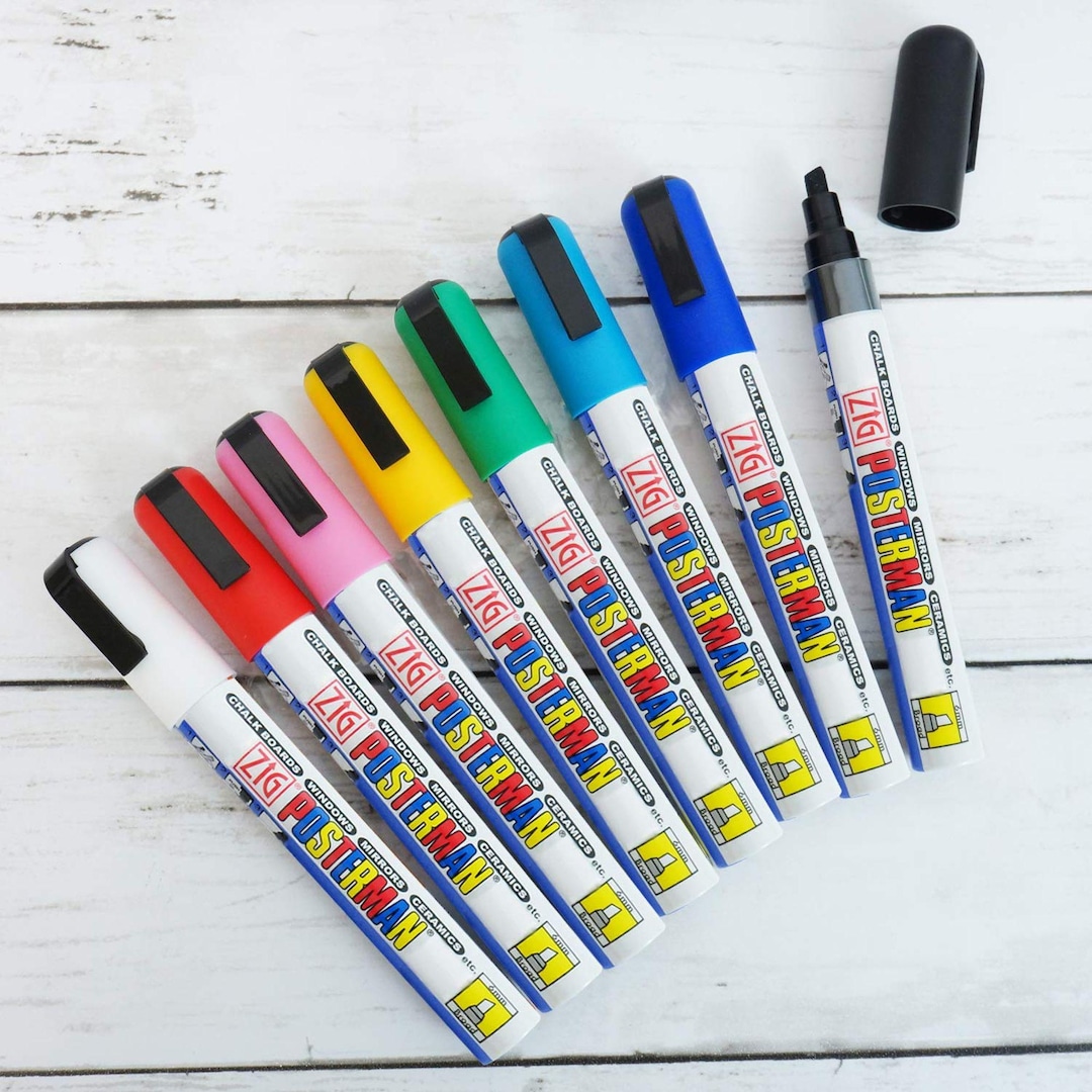 Zig Kuretake Posterman Fine (1mm) Nib Tip Liquid Chalk Marker Pens ...