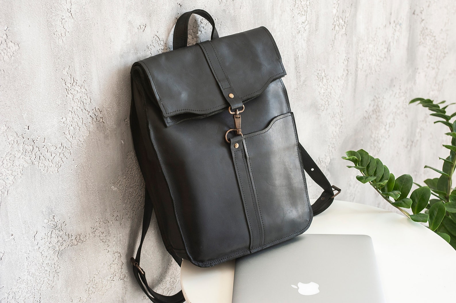Black Leather Backpack,leather Backpack,laptop Bag,laptop Backpack ...