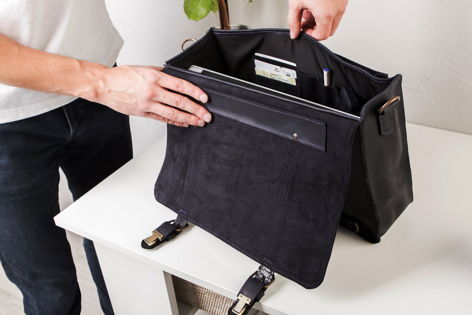 Leather Convertible Briefcase for Men. Briefcase Backpack. - Etsy