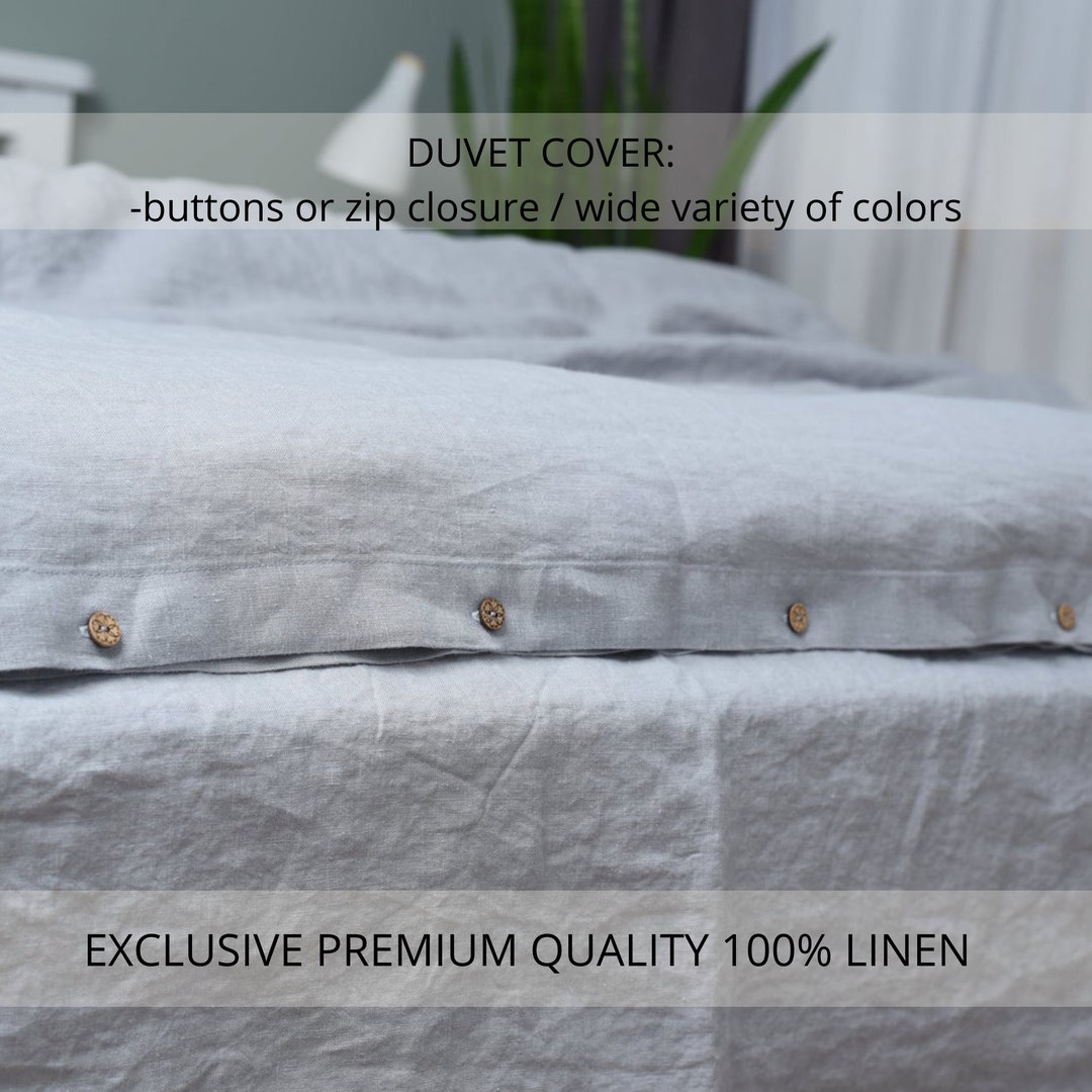 Linen Duvet Cover Button Closure, Washed Linen Duvet Cover , Queen ...