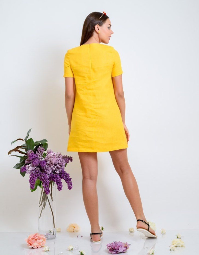 Handmade Linen Mini Dress: Short Sleeve Shift Dress With Pockets - Etsy UK