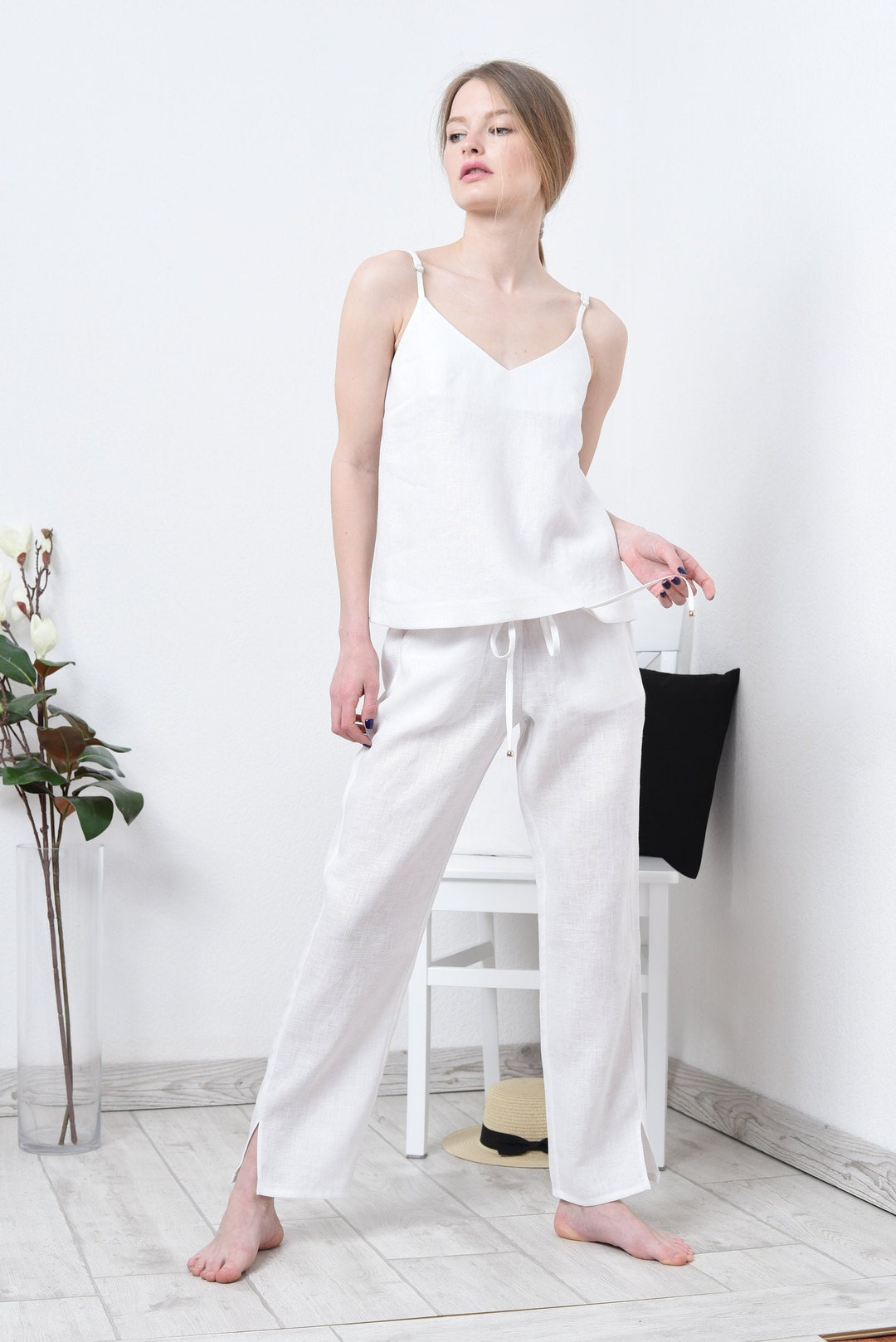 White Linen Suit for Women 2 Piece Linen Pant Suit White Casual Summer ...