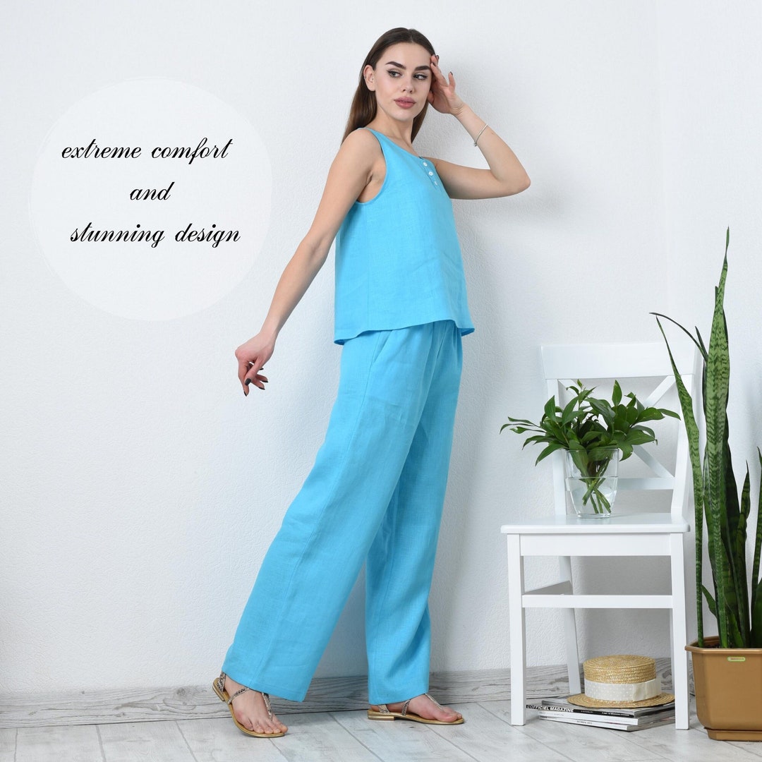 Linen Pant Suit: Women's Organic Loose Fit 2-piece Set - Etsy