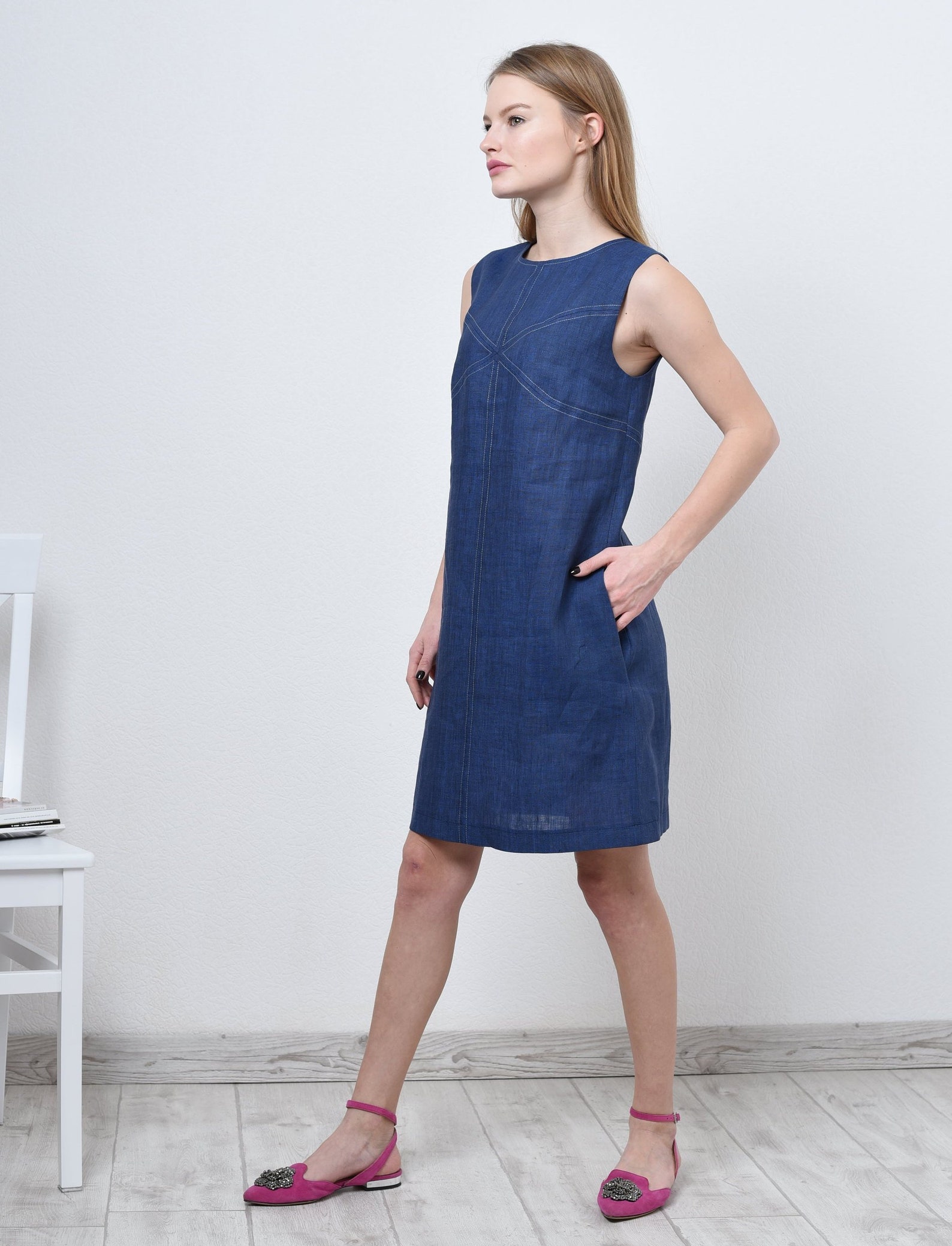 Linen Dress for Women Linen Shift Dress With Double Outer | Etsy