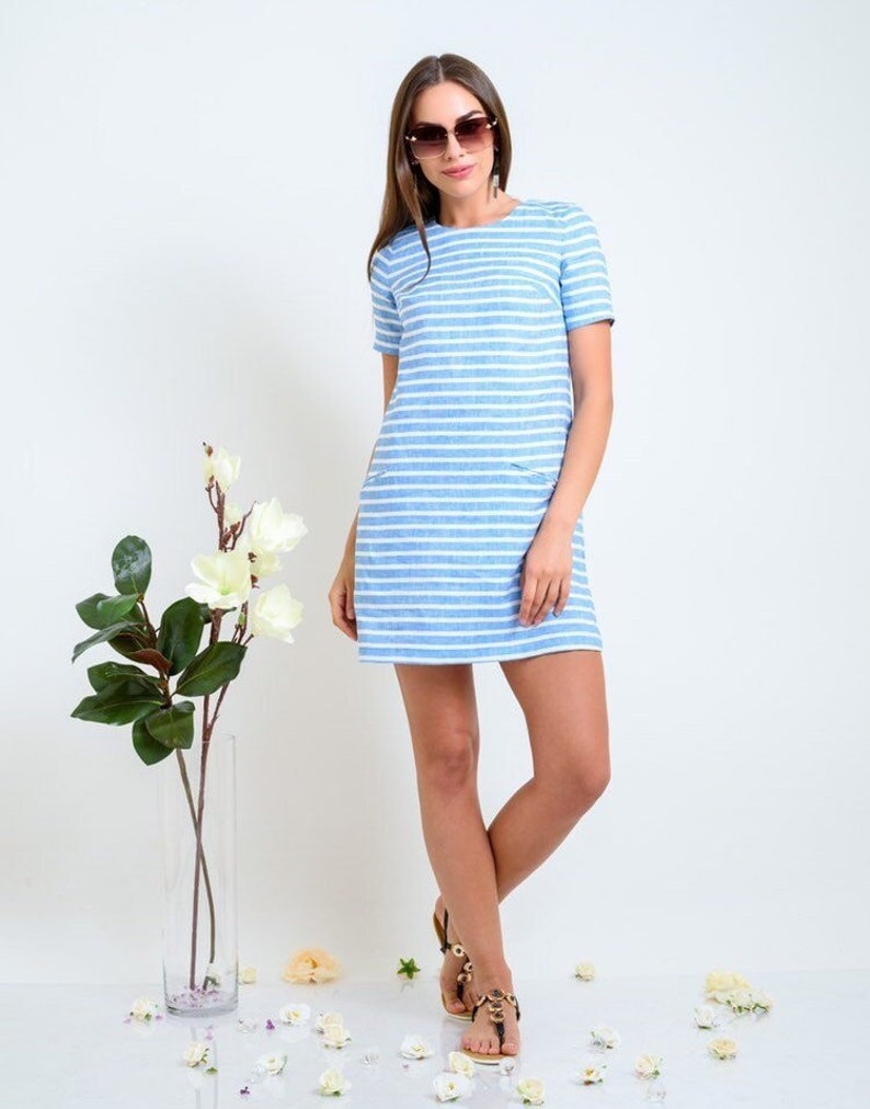 Handmade Linen Mini Dress: Short Sleeve Shift Dress With Pockets - Etsy UK