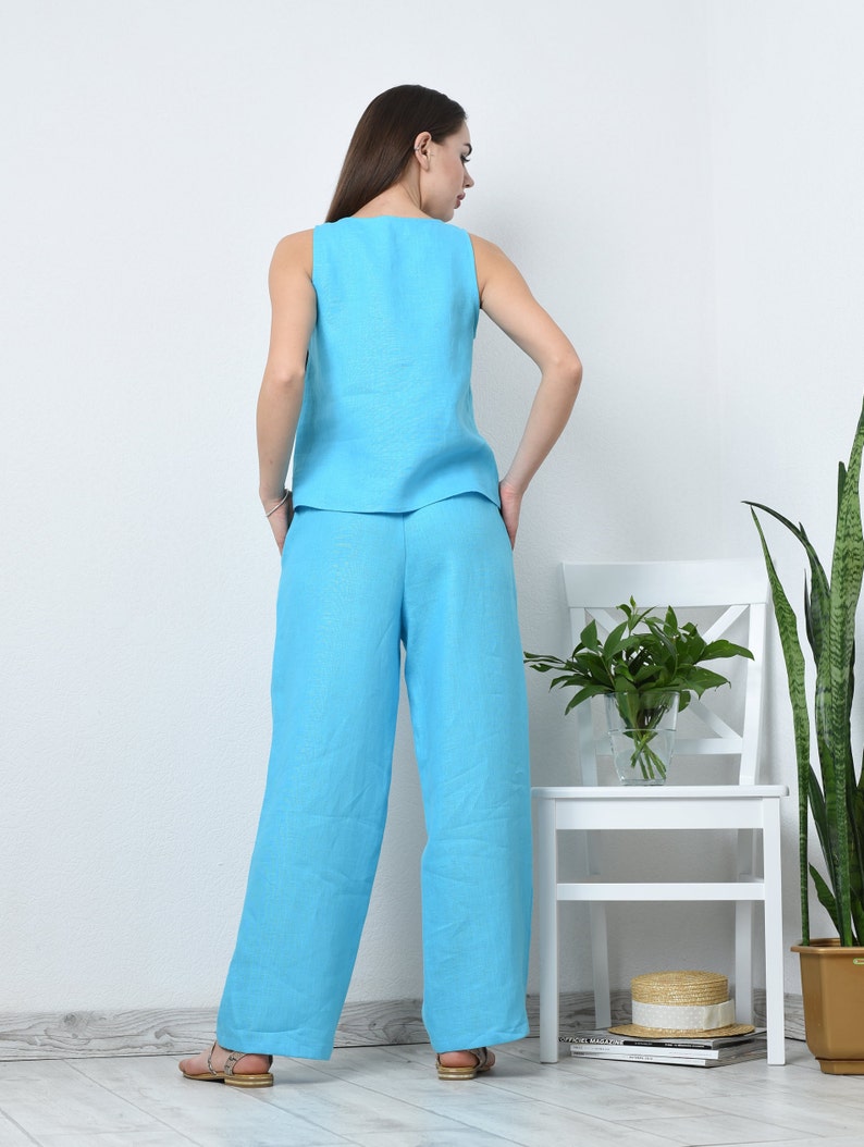 Linen Pant Suit: Women's Organic Loose Fit 2-piece Set - Etsy