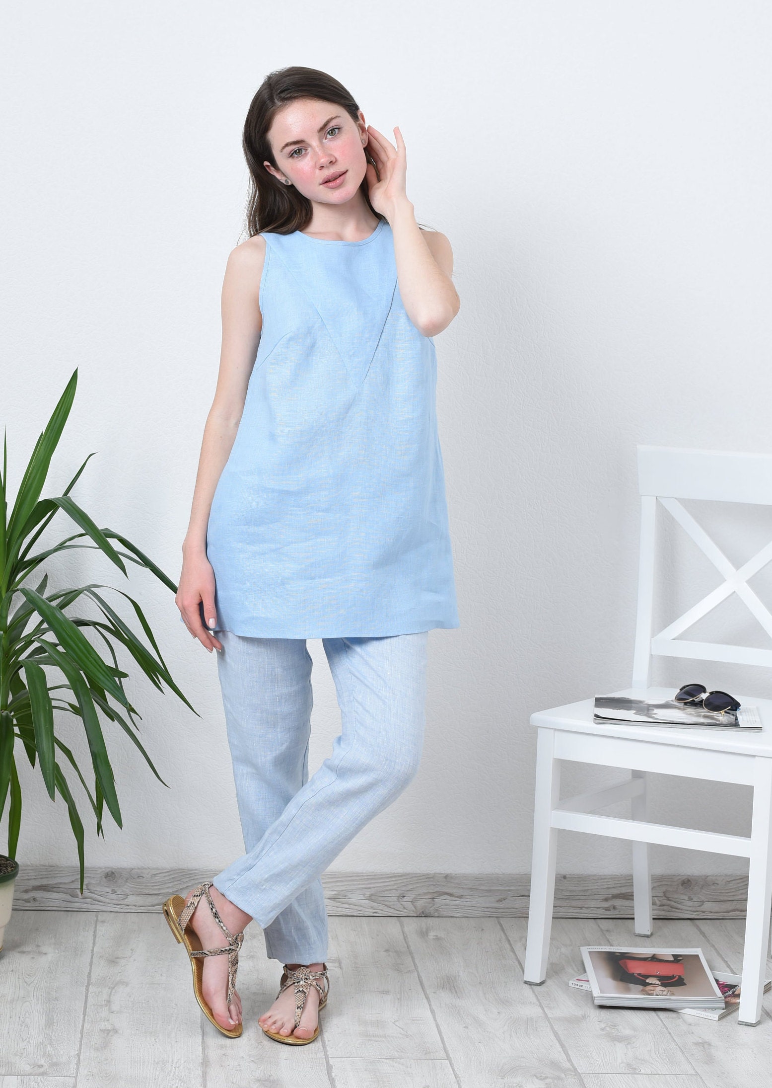 Linen Tee . Linen Top . Linen Tunic Women. Linen Beach Dress. | Etsy