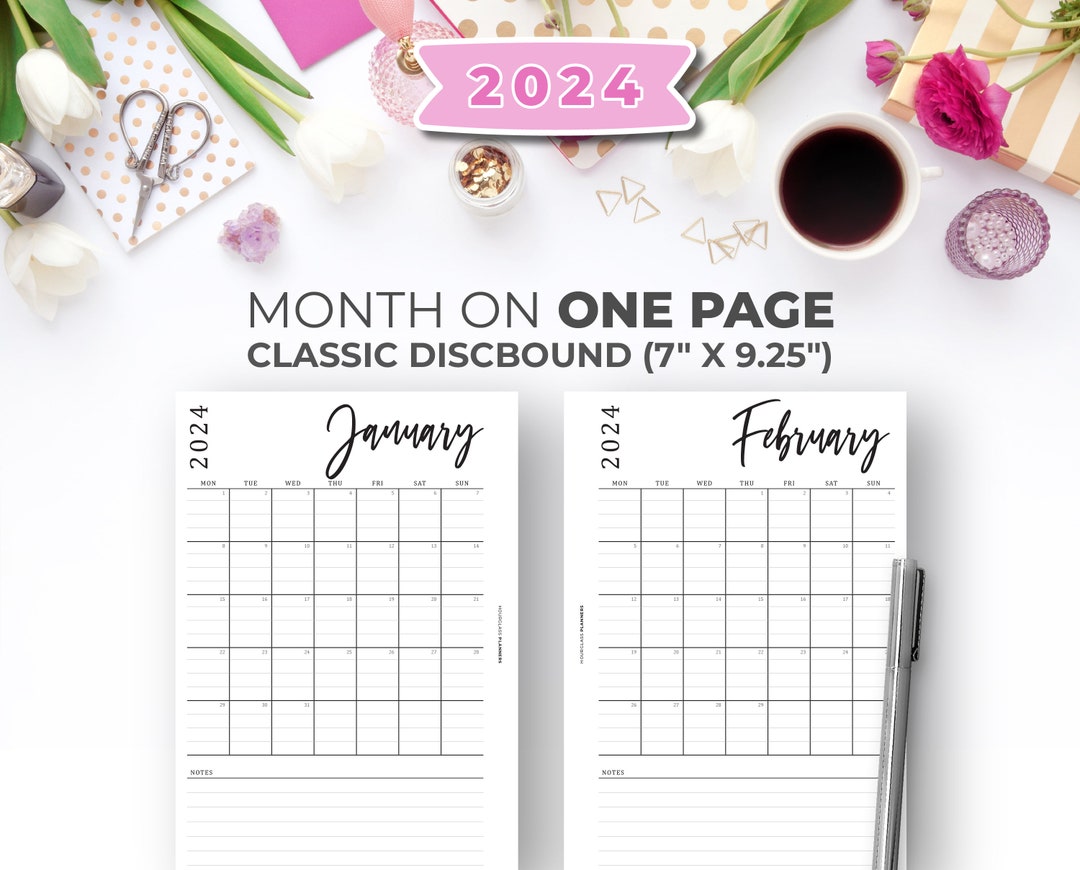 2024 Monthly Planner on 1 Page Inserts for Classic Happy Planner 2024 ...