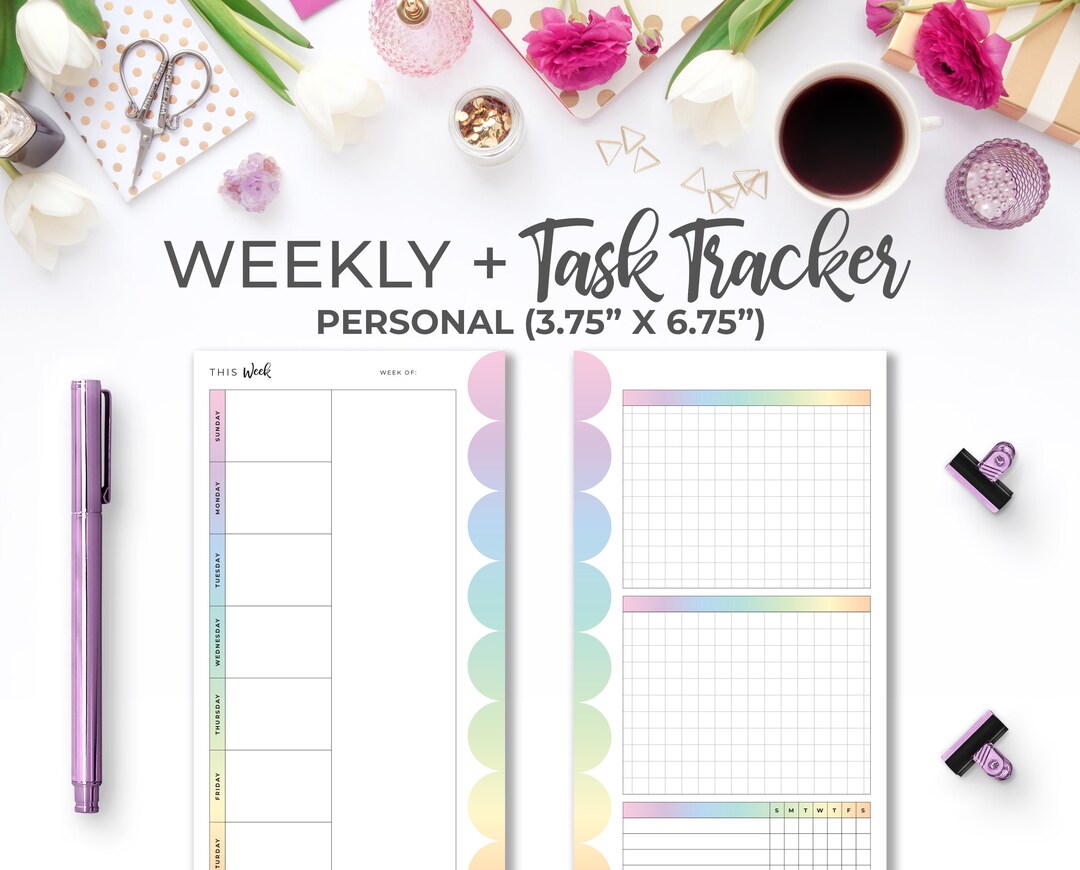 Week on One Page Habit Tracker Personal Insert | Rainbow Printable ...