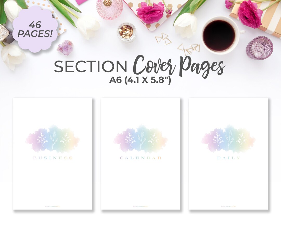 A6 Planner Section Cover Pages: Rainbow Watercolor Floral (digital ...