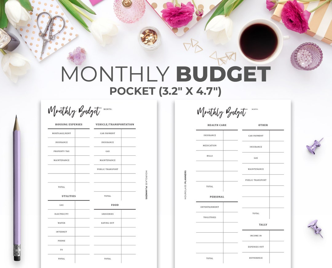 Budget Planner Printable Pocket Size Inserts Printable Minimal Monthly ...