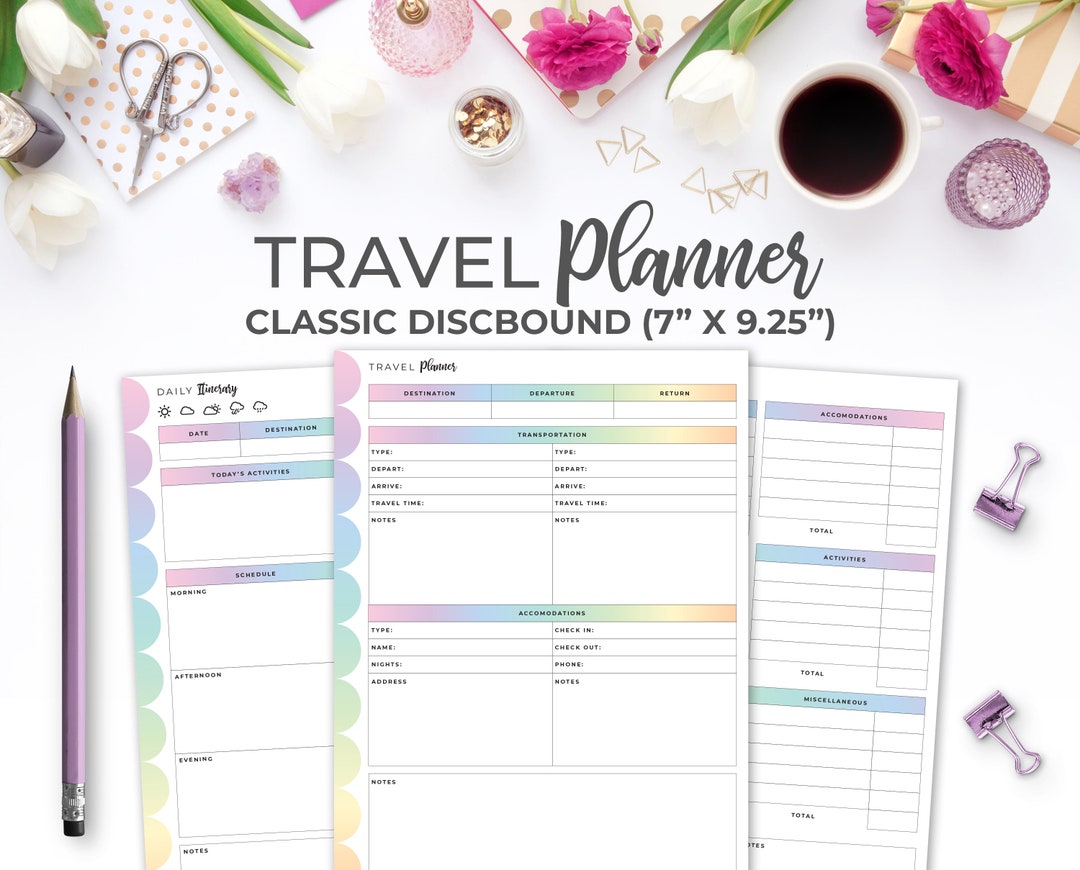 Travel Planner Inserts for Classic Happy Planner | Printable Rainbow ...