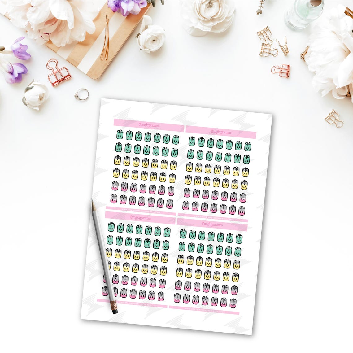 Printable Kawaii Energy Level Stickers, Cute Battery Mood Tracker ...