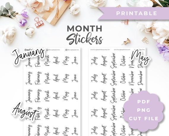 Month Script Text Planner Stickers Printable Monthly Word - Etsy