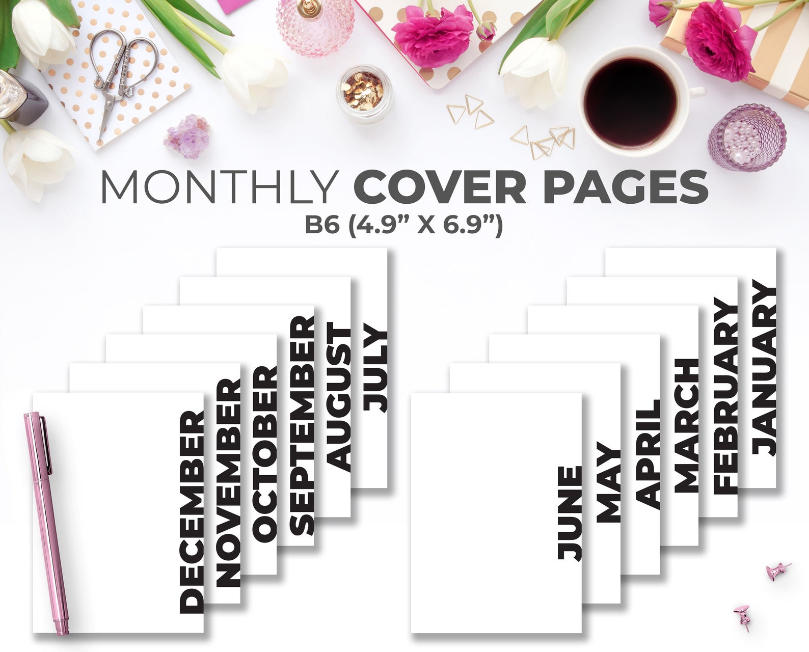 Monthly Divider Covers B6 Inserts Printable Minimal Monthly | Etsy