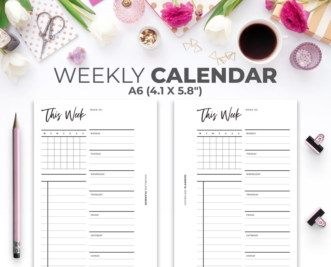 Week on One Page Planner A6 Inserts | Printable Undated Minimal Weekly ...