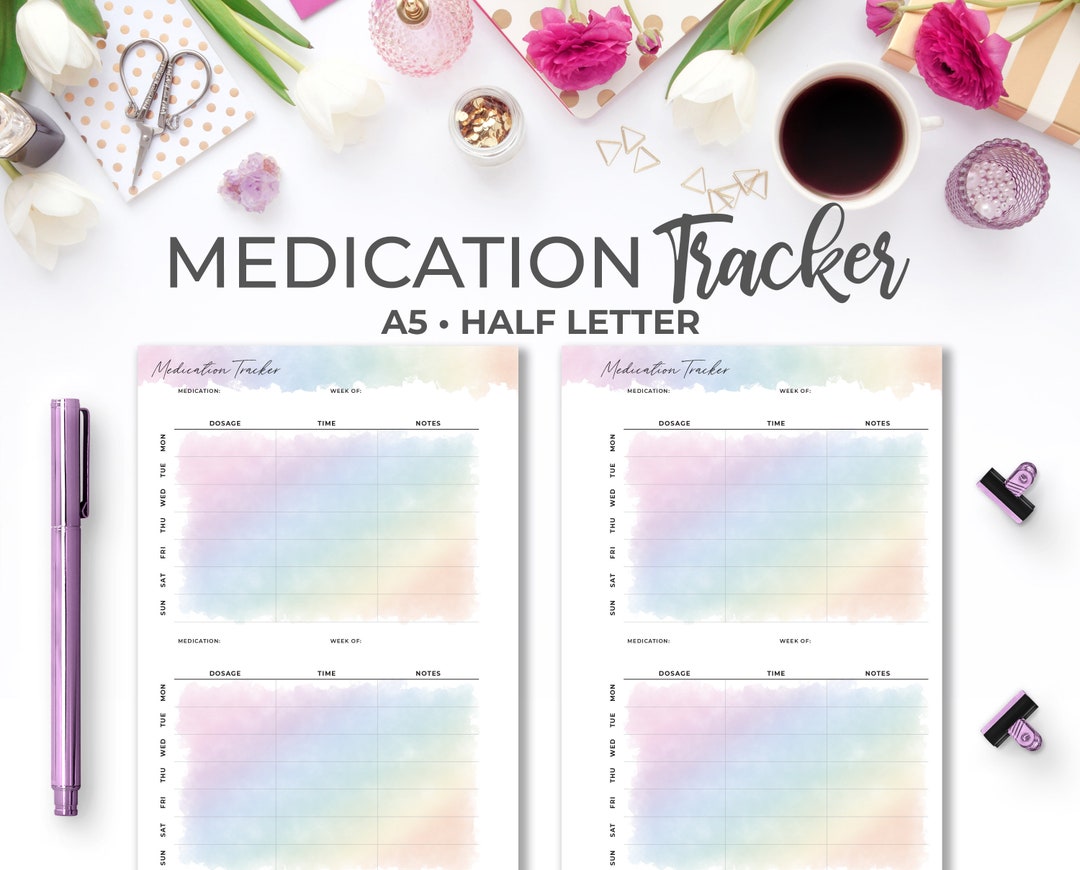 Medication Tracker Insert A5 & Half Letter | Printable Rainbow Weekly ...