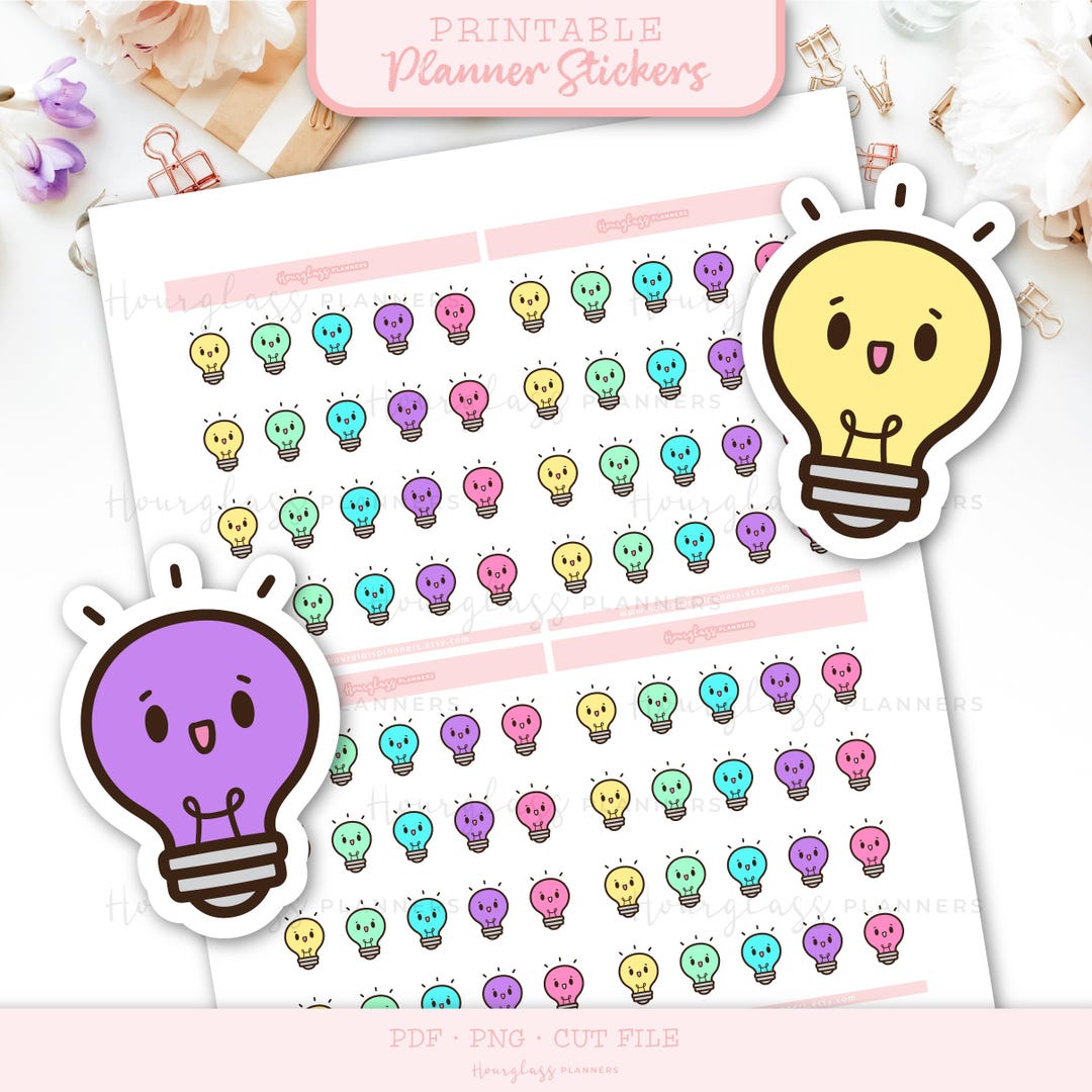 Kawaii Light Bulb Planner Stickers, Cute Digital Stickers (instant ...