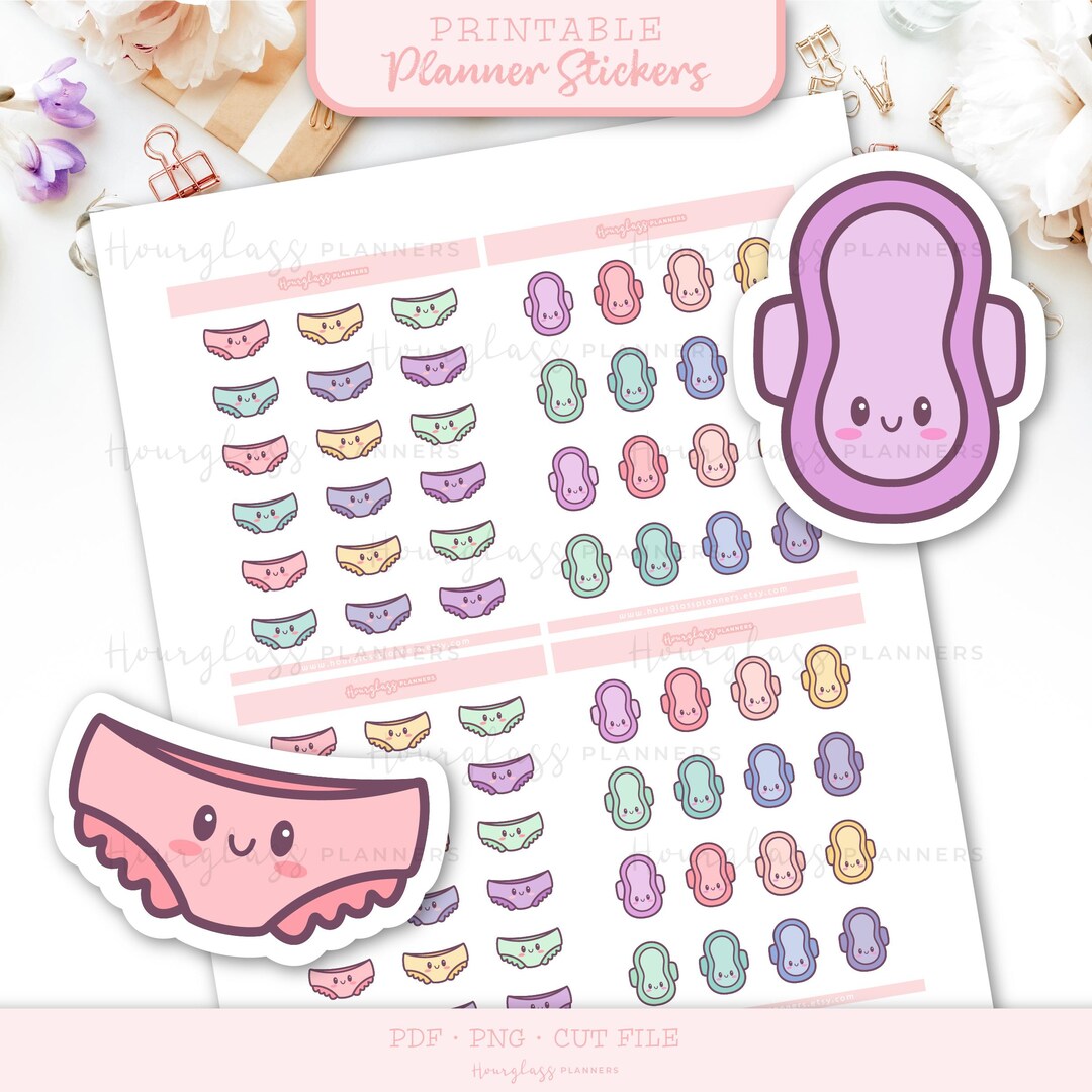 Period Planner Stickers Printable | Kawaii Panty & Pad Stickers | Cute ...