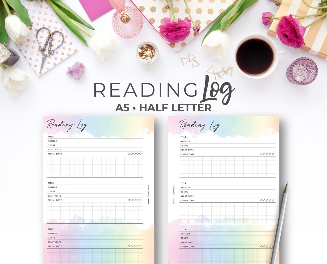 Reading Tracker Log Printable Insert A5, Half Letter | Rainbow Book ...
