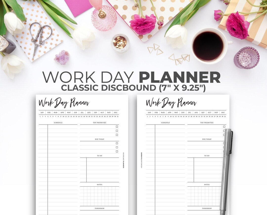 Work Day Planner Printable Insert for Classic Happy Planner Size | Printable Minimal Work From ...