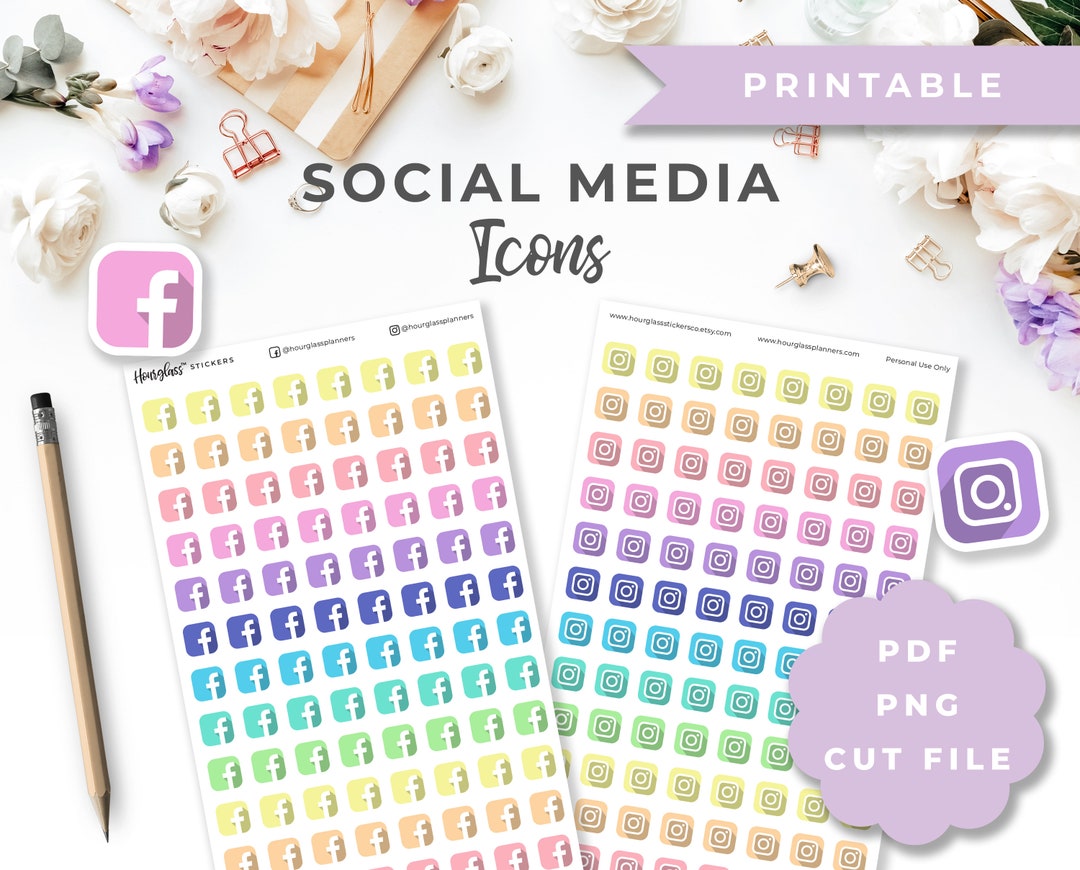 Printable Rainbow Social Media Icon Stickers for Facebook + Instagram ...